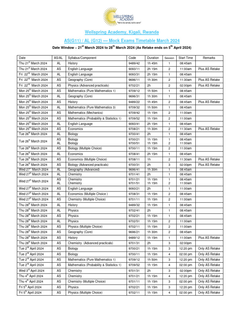 As&AL Mock Exams Timetable March 2024 | PDF | Natural Sciences ...