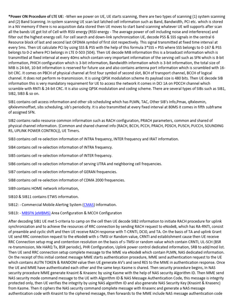 Power ON Procedure of LTE UE: - When We Power On UE, UE Starts Scanning ...