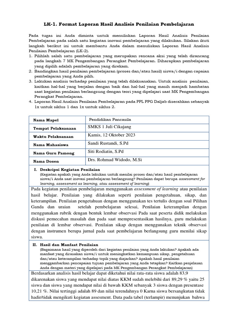 Hasil Asesmen Pembelajaran - SANDI RUSTANDI-FIX | PDF | Karier & Perkembangan