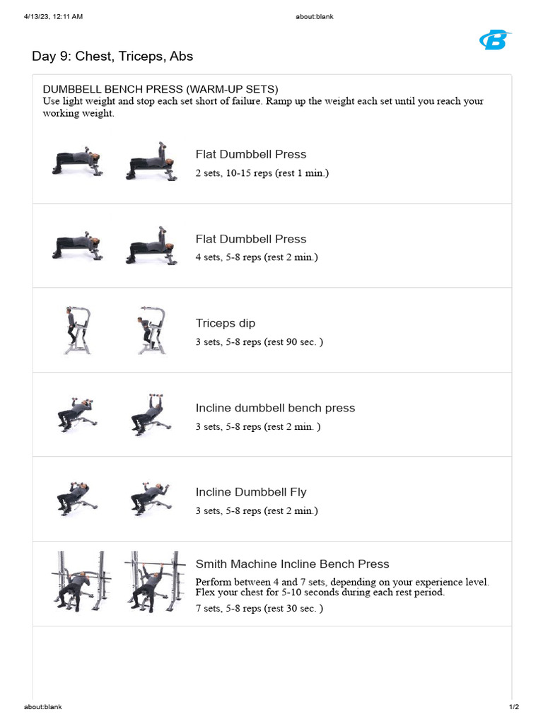 Chest, Triceps, Abs Workout Plan | PDF