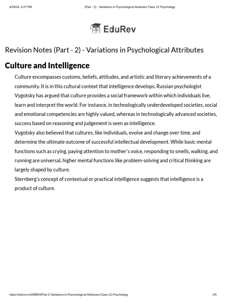 (Part - 2) - Variations in Psychological Attributes Class 12 Psychology ...