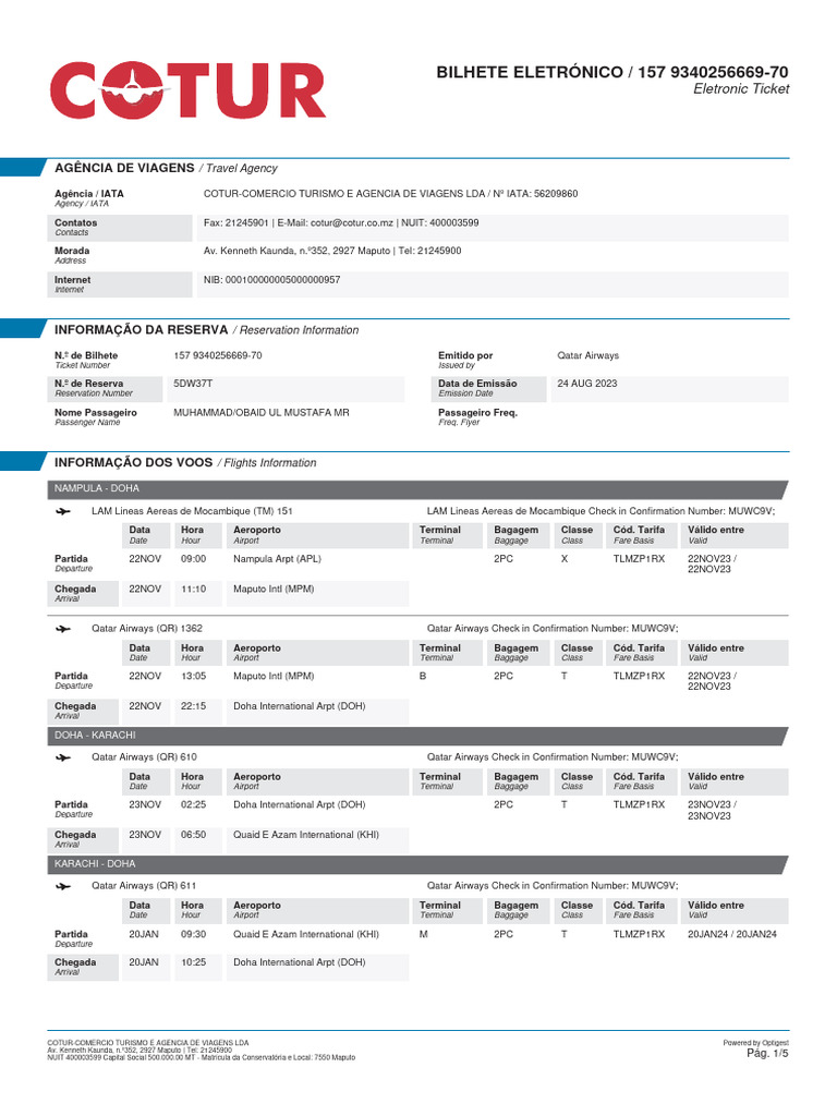 Ticket - MUHAMMAD - OBAID UL MUSTAFA MR | PDF | Visto para viagem ...