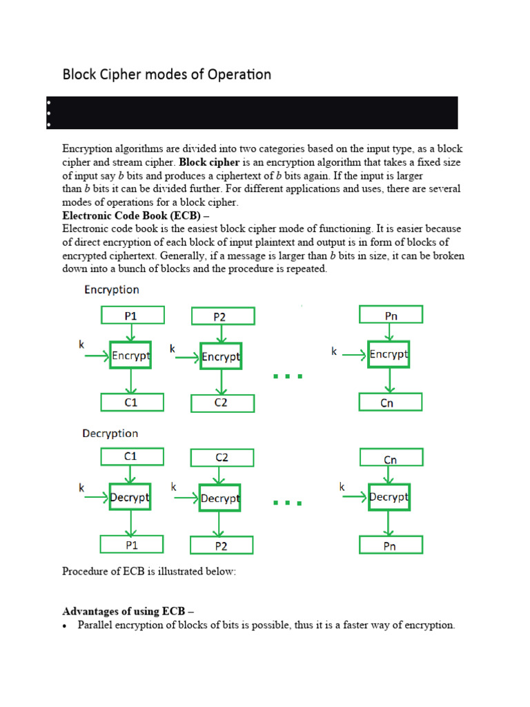 Block Cipher Modes of Operation | PDF | Transport Layer Security | Encryption