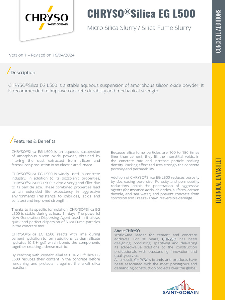 FT Chryso Silica Eg l500 | PDF | Concrete | Silicon Dioxide