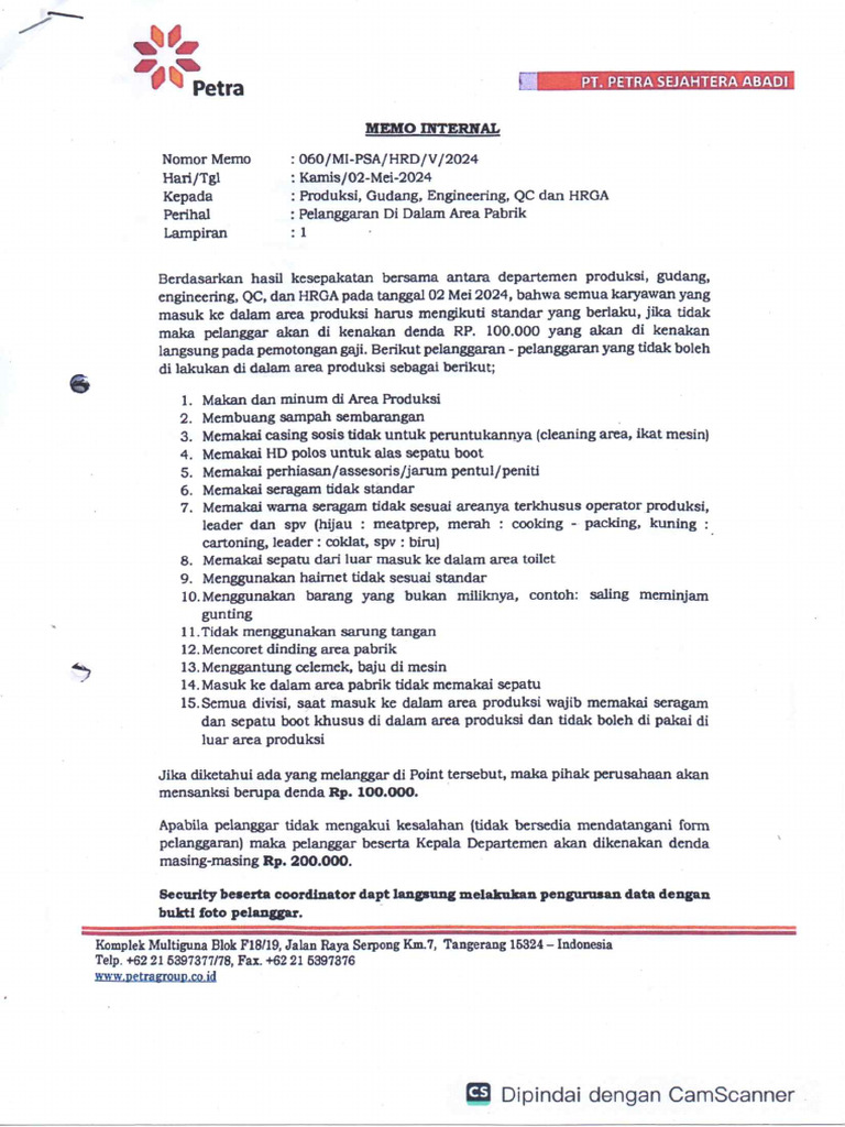 Memo Internal Sanksi | PDF