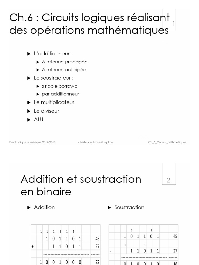 Circuits logiques pour opérations mathématiques | PDF | Circuit ...