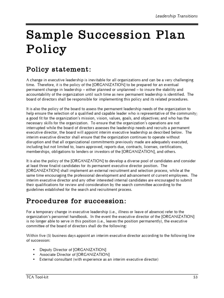 Sample Succession Plan Policy | PDF | Leadership | Policy