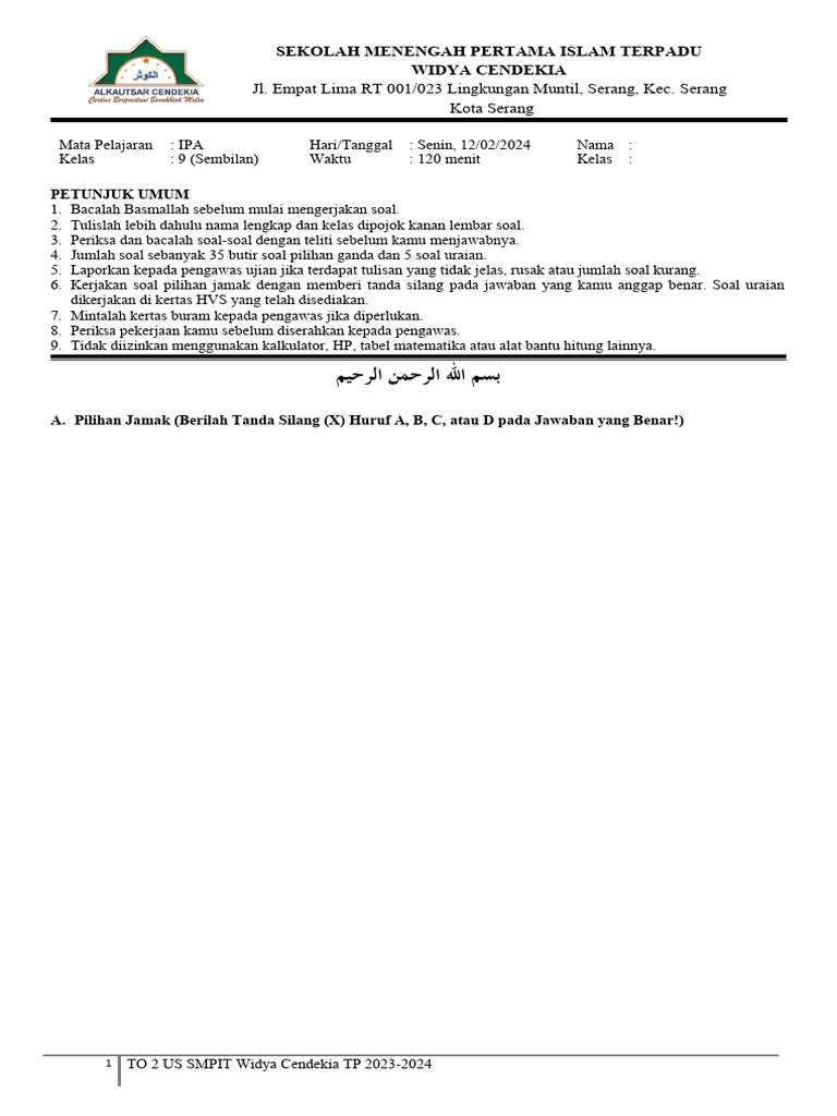 Soal TO 2 IPA TP 2023-2024 | PDF