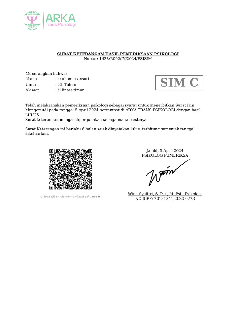 Surat Keterangan Hasil Pemeriksaan Psikologi | PDF | Pengembangan Diri Surat Keterangan Hasil Pemeriksaan Psikologi | PDF | Pengembangan Diri