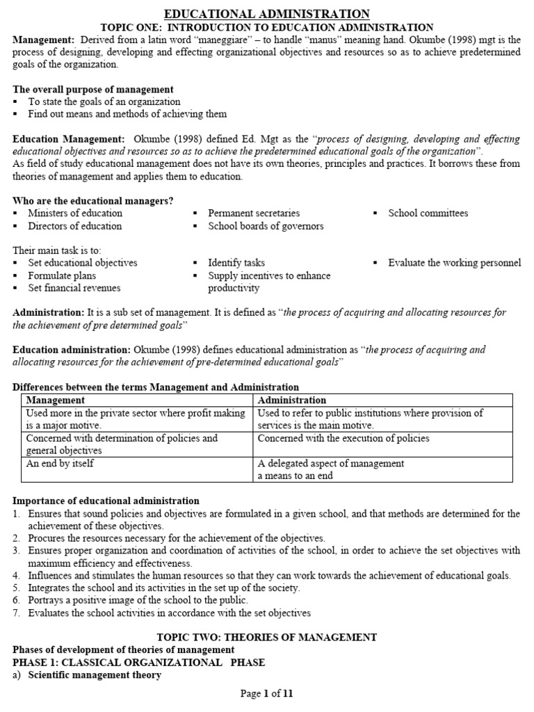Educational Admin Notes | PDF | System | Goal