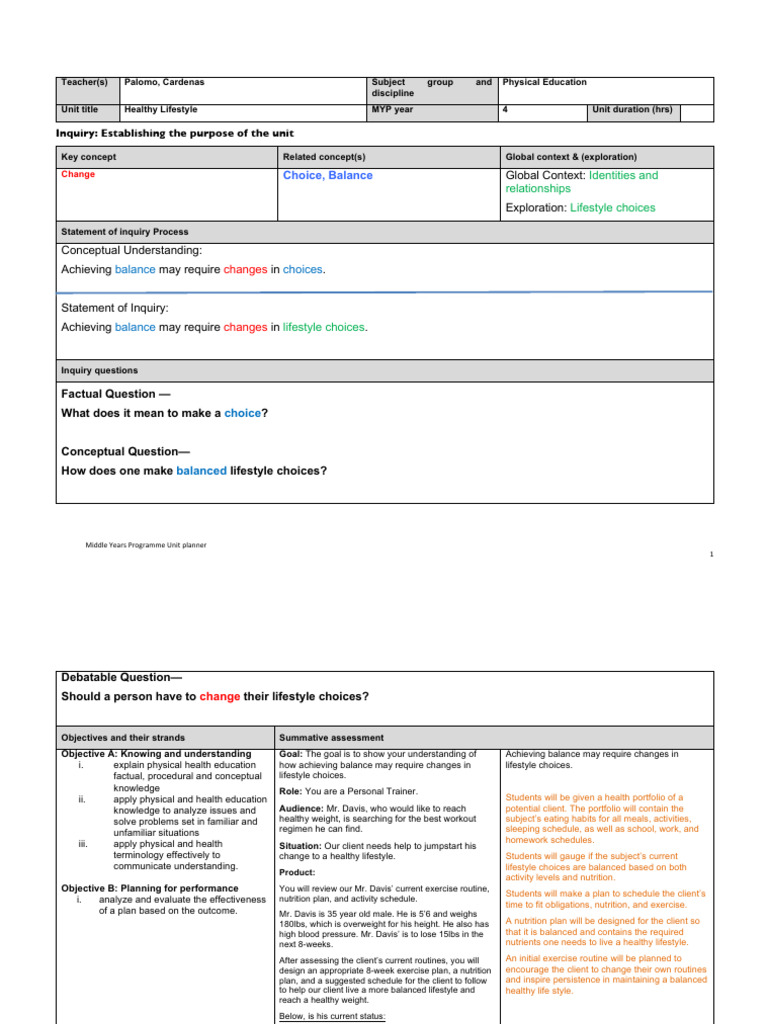 PE Unit Planner - Physical Education | PDF | Information Literacy ...
