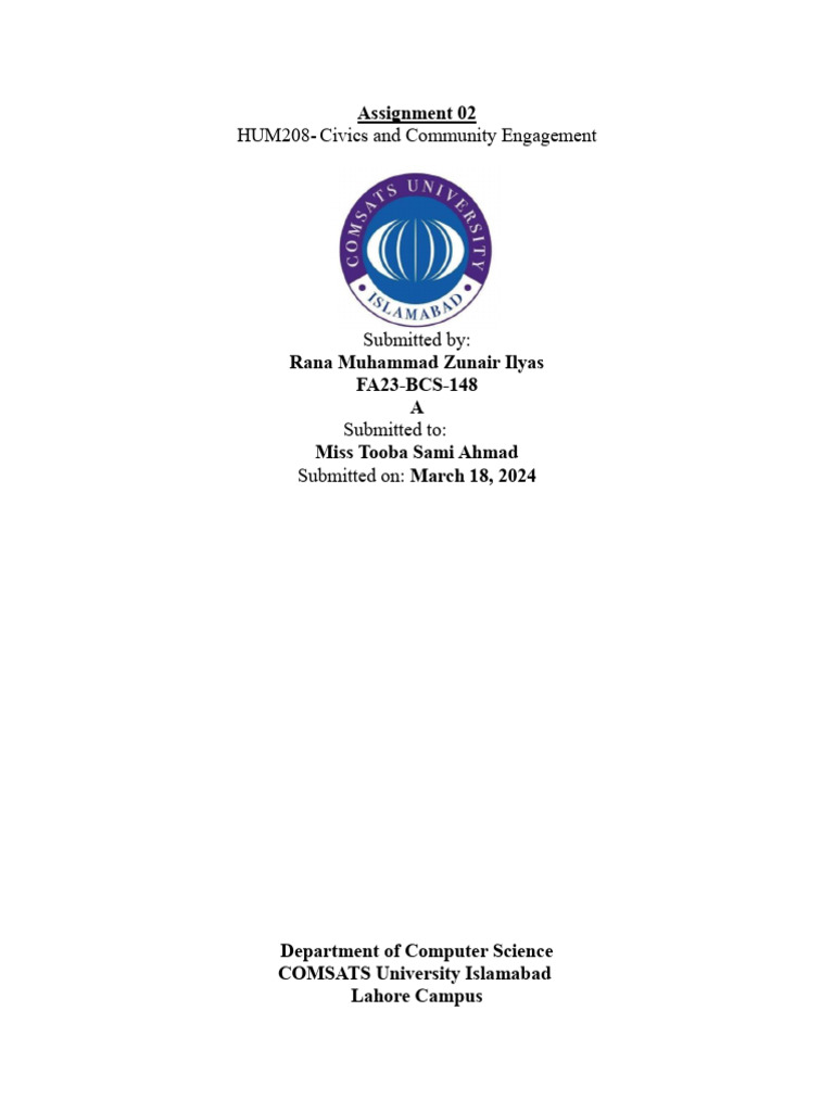 FA23-BCS-148 Civics | Download Free PDF | Society | Socialization