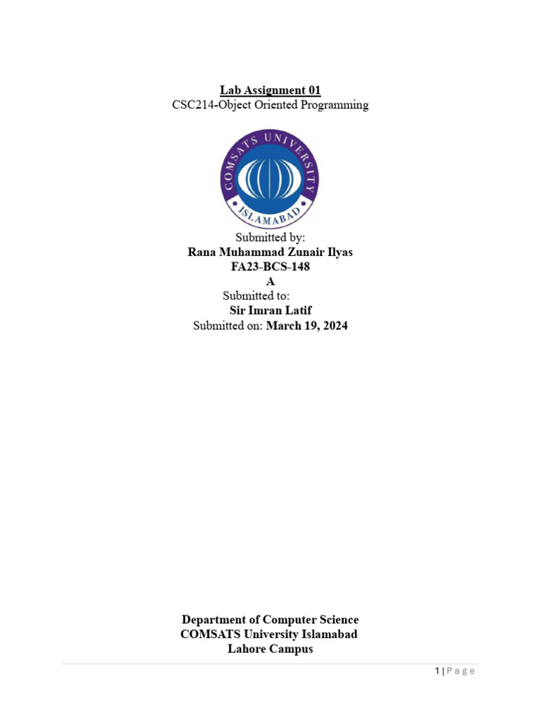 Fa23-Bcs-148 Oop 01 | PDF | Computer Programming | Software Engineering