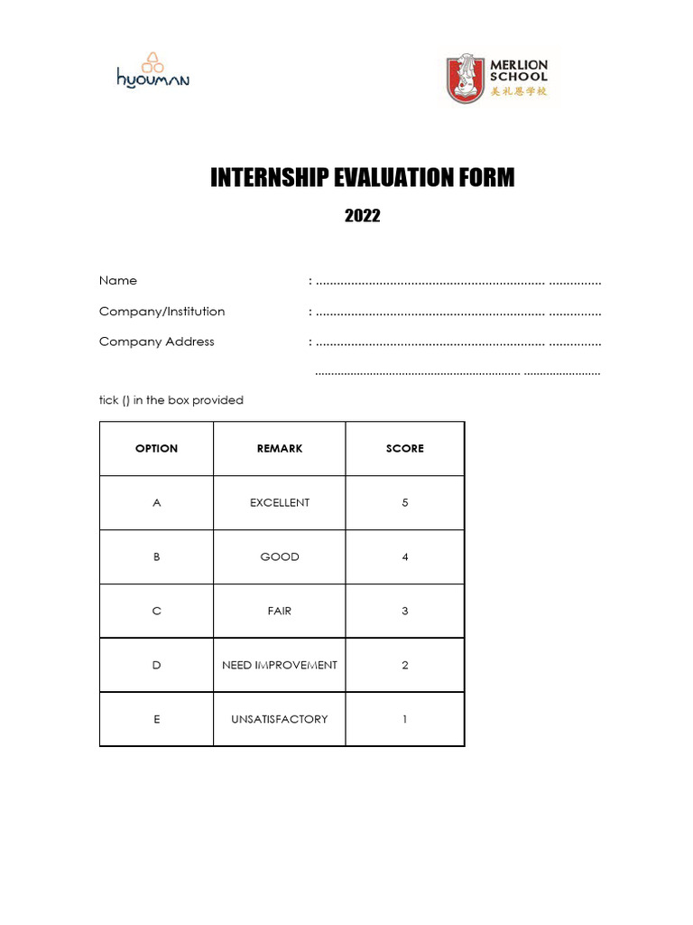 Form Penilaian Magang Sec-Preu (English Version) | PDF | Leadership ...
