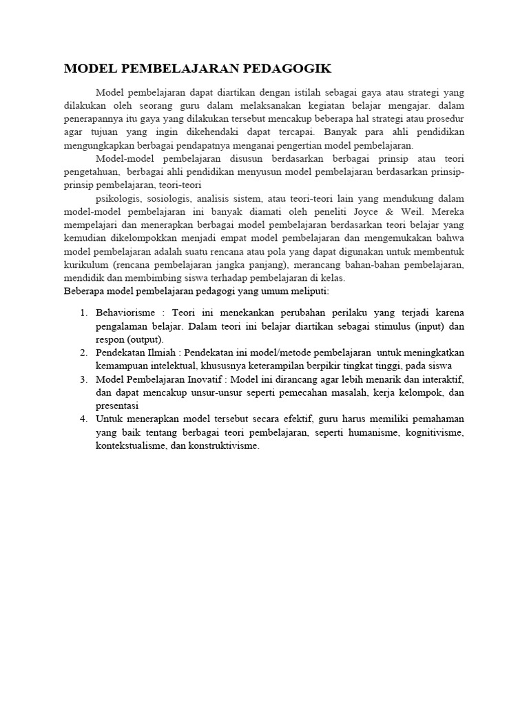 Model Pembelajaran Pedagogik Dan Metode Baru | PDF