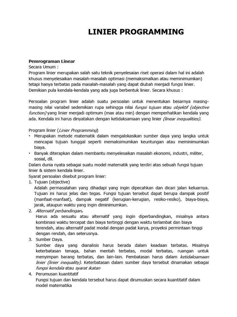 Pemrograman Linier: Panduan Praktis | PDF