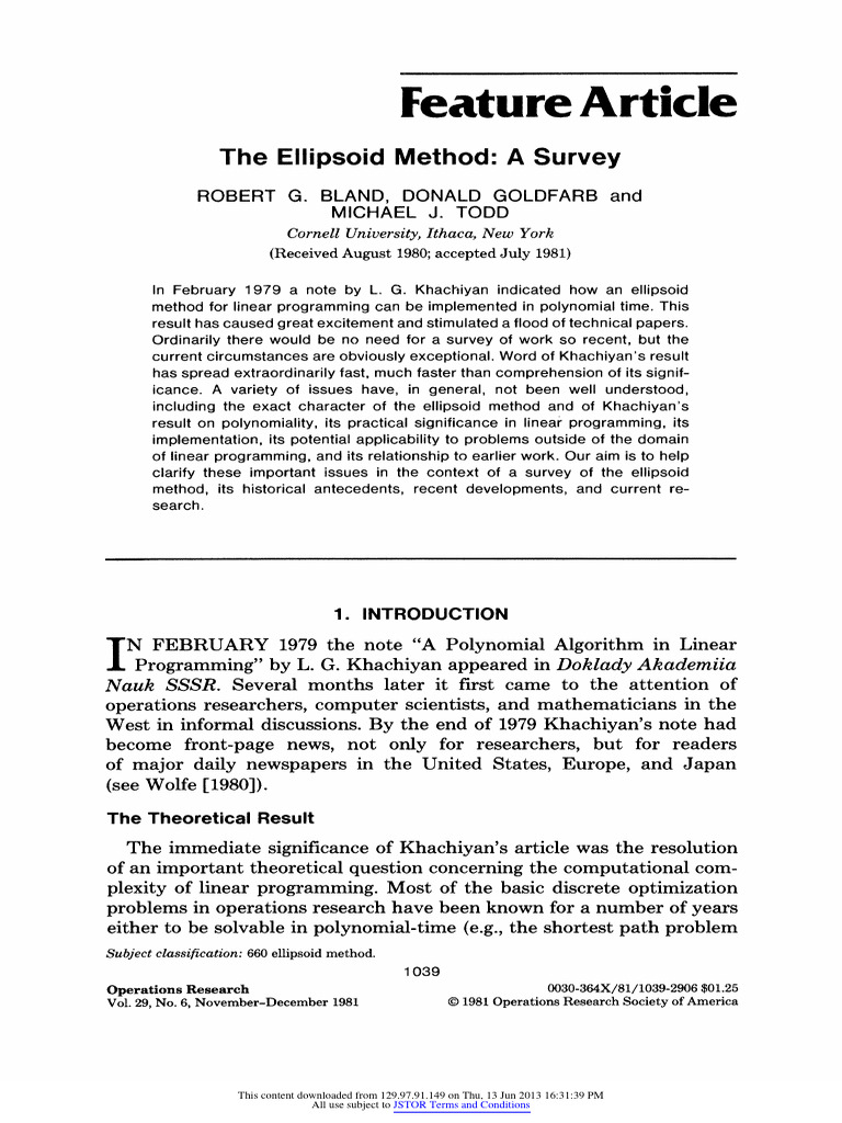 Ellipsoid Survey | PDF | Linear Programming | Time Complexity