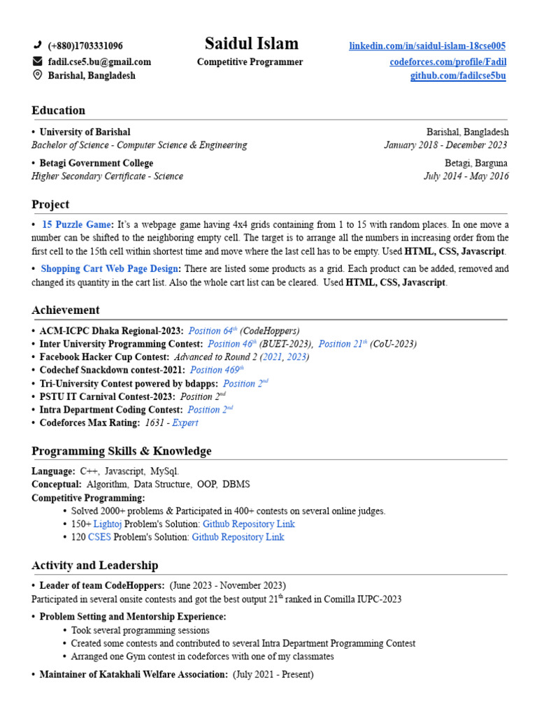 Saidul Islam Software Engineer Resume | PDF | Computer Programming ...