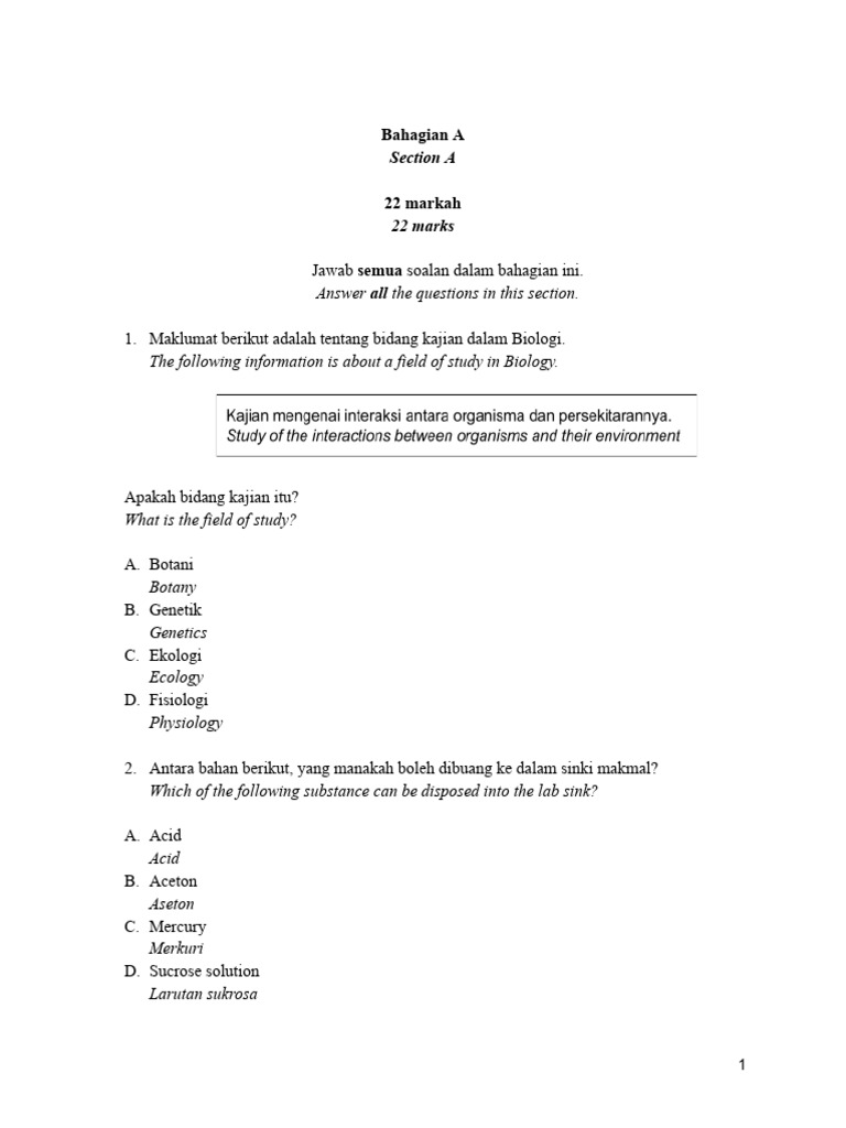 Arena Matriks 2024 Biology Exam Paper F4 | PDF