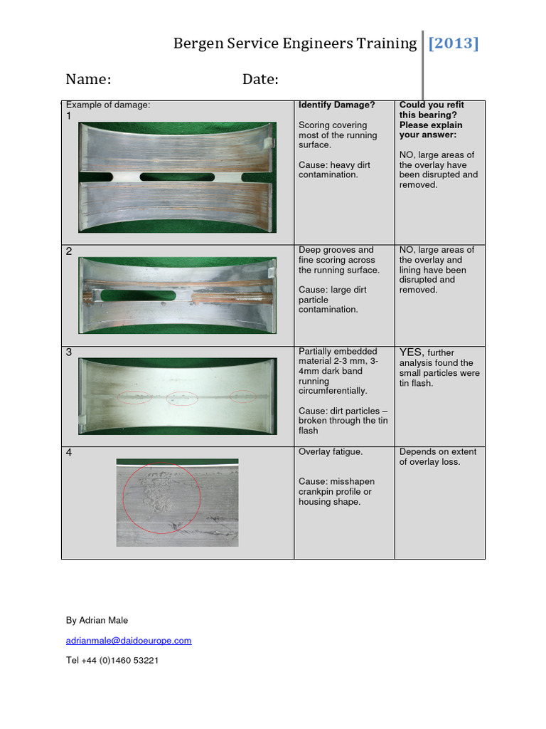 Example of Damage - With Notes | PDF | Bearing (Mechanical) | Wear