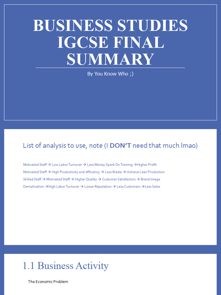 Business Studies Igcse Final Summary | Download Free PDF | Marketing | Franchising