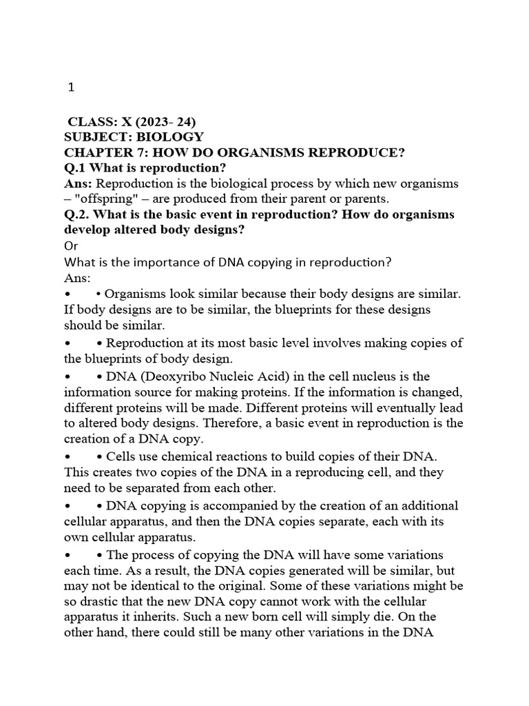 Bio Ch7 Notes | PDF | Reproduction | Sexual Reproduction