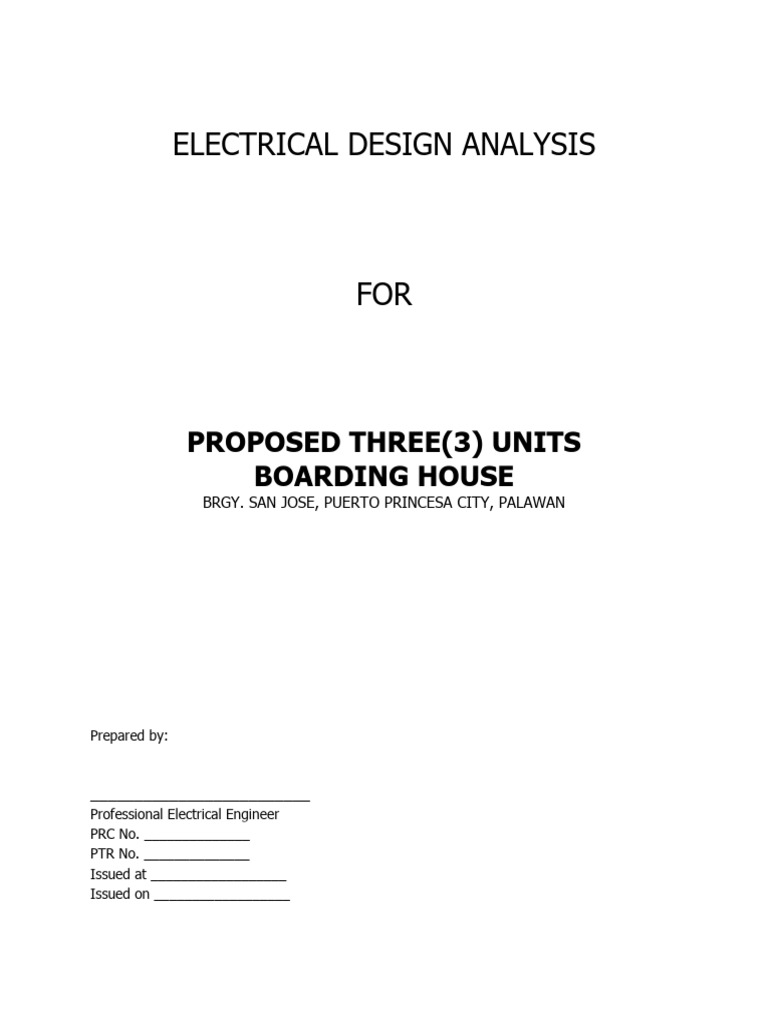 Electrical Design Analysis: Proposed Three (3) Units Boarding House | PDF | Power (Physics ...