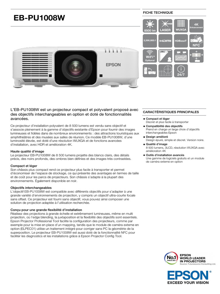 Projecteur Epson EB-PU1008W 8500 lumens | PDF | Objectif photographique ...