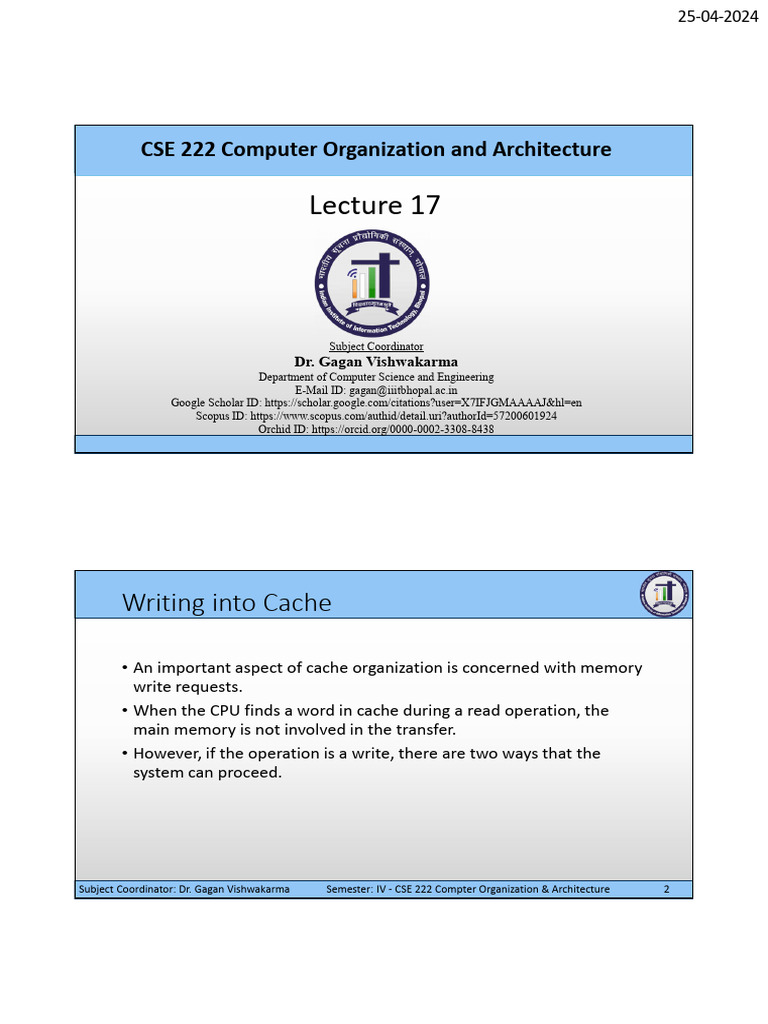 Lecture 17 COA | PDF | Cache (Computing) | Cpu Cache