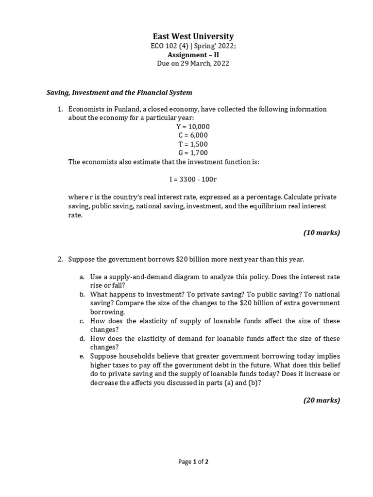 ECO 102 - Assignment II | PDF | Long Run And Short Run | Interest