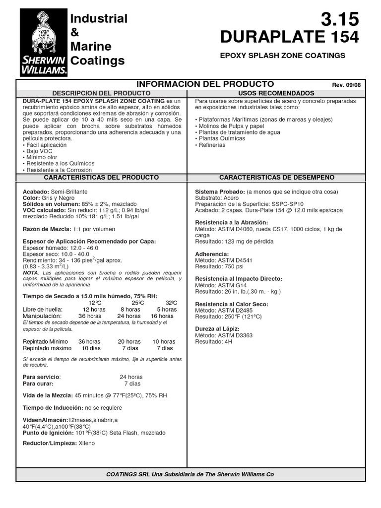 Duraplate 154 | PDF | Hormigón | Solvente