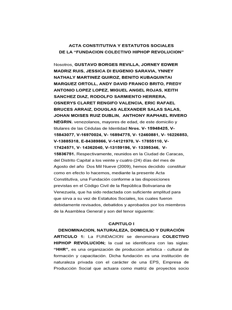 ACTA CONSTITUTIVA Y ESTATUTOS Ultima Version | PDF | Fundación (sin fines de lucro) | Presupuesto