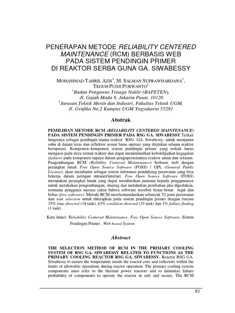 Penerapan Metode Reliability Centered Maintenance (RCM) Berbasis Web ...