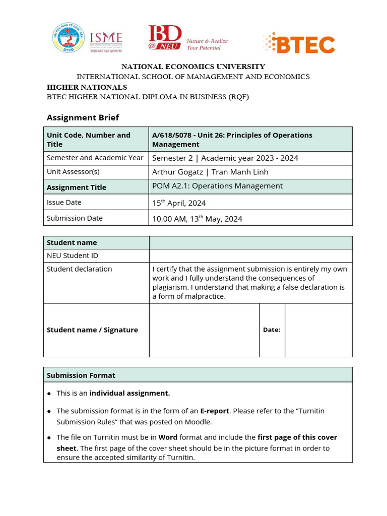 Asm Brief - POM A2 | PDF | Risk | Risk Management
