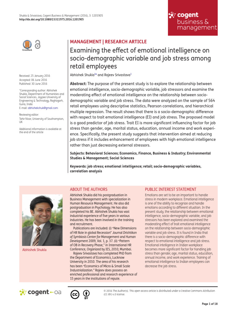 Emotional Intelligence and Job Stress in Retail | PDF | Emotional ...