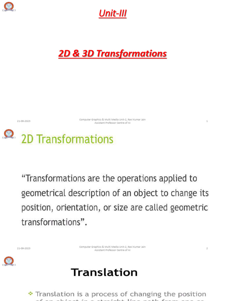 Unit 3 Computer Graphics - 3 | PDF | 3 D Computer Graphics | Rotation