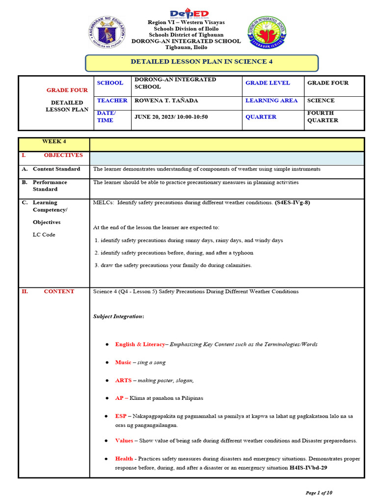COT 4th Quarter COT 4 Week 5 Science 4 | PDF | Learning | Curriculum