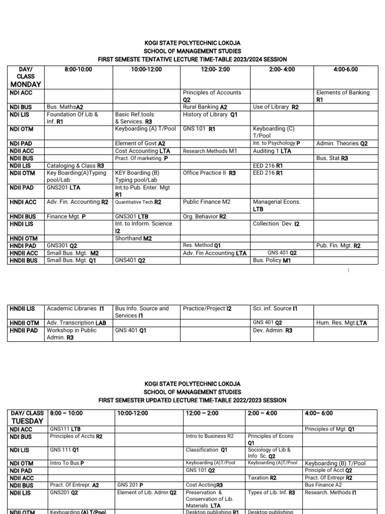 2024 First Semester Timetable | PDF