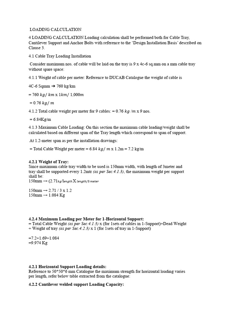 Load Calculations of Cantilever Support For Tray | PDF | Bending ...