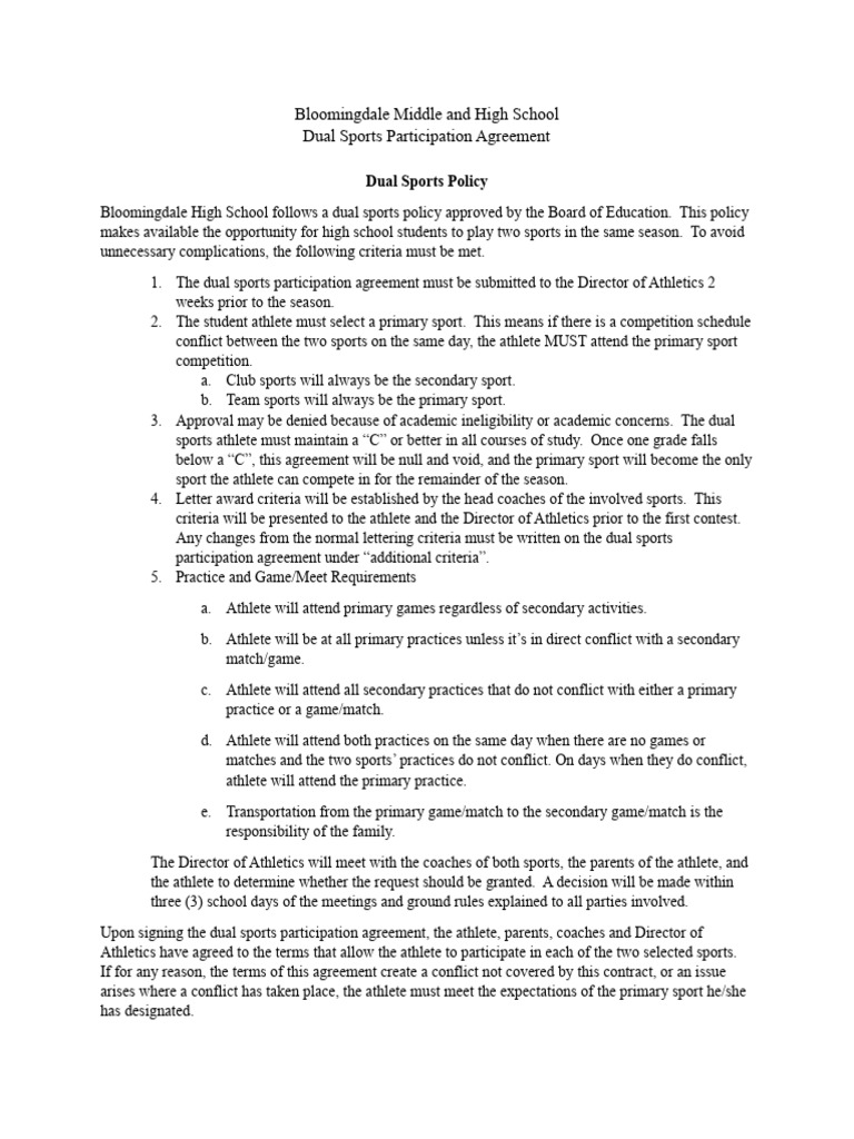 Dual Sports Participation Agreement | PDF | Sports | Justice