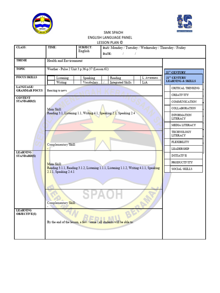 English Lesson Plan: Weather Focus | PDF | Human Communication | Learning