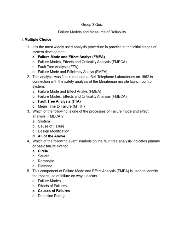Quiz 3 Reliabeng Questions | Download Free PDF | Reliability Engineering | Systems Thinking
