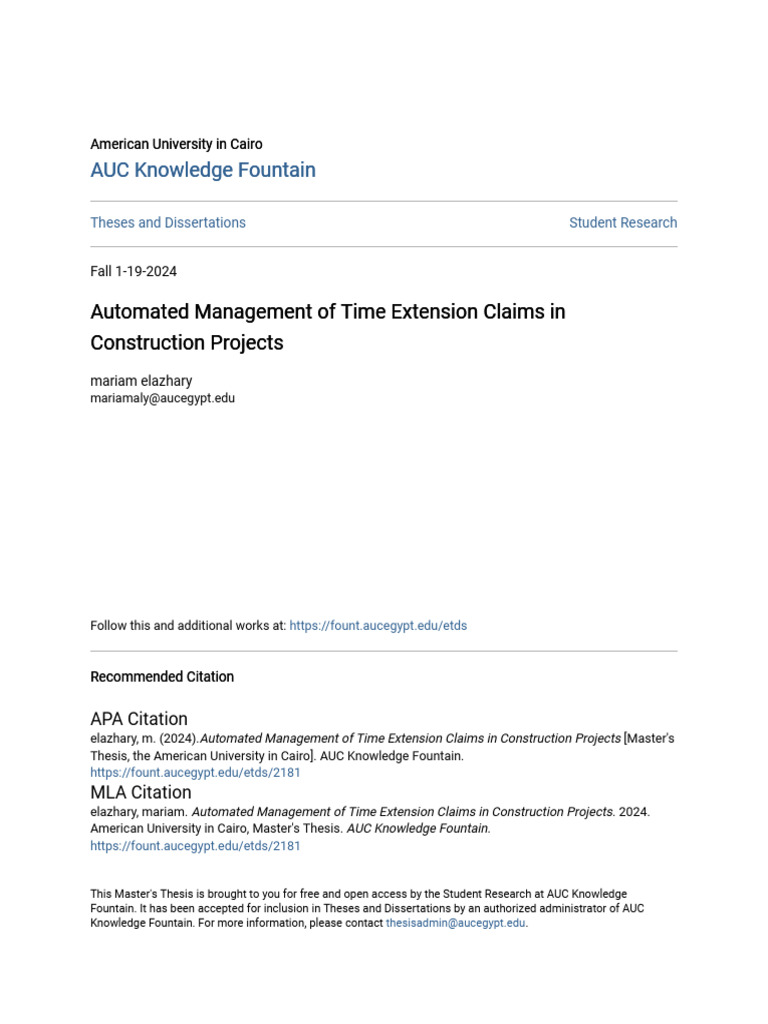Automated Management of Time Extension Claims in Construction Projects ...