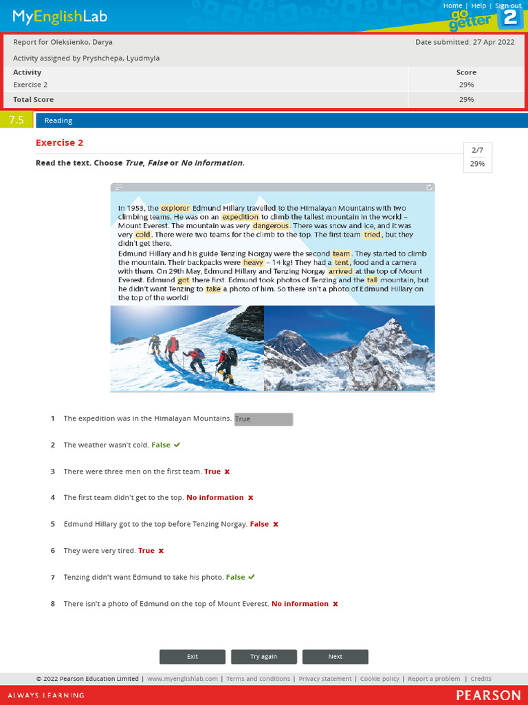 Exercise 2 - Mode Report - Unit 7 Going Places 7.5 Reading - 6A (Go ...