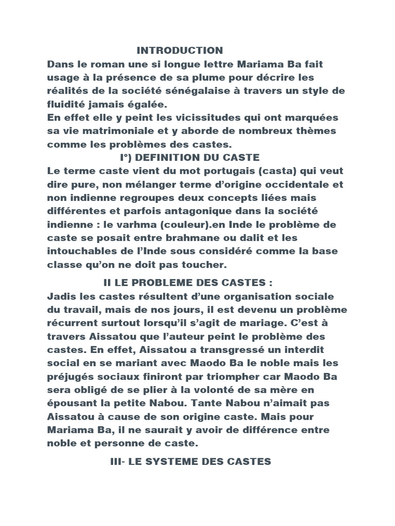 Problèmes de castes dans Une si longue lettre | PDF | Dalit