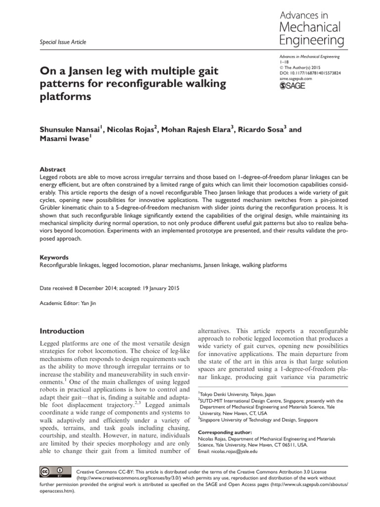 On A Jansen Leg With Multiple Gait Patterns For Reconfigurable Walking ...