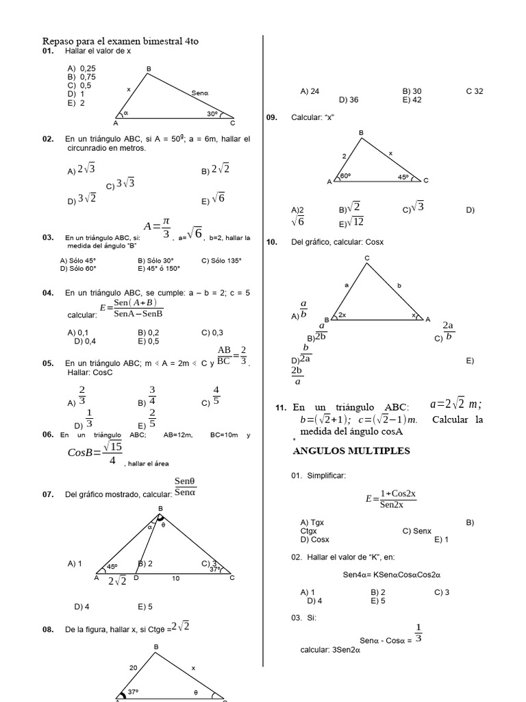 Repaso para El Examen Bimestral 3ERO | PDF | Geometría Elemental | Geometría del plano euclidiano