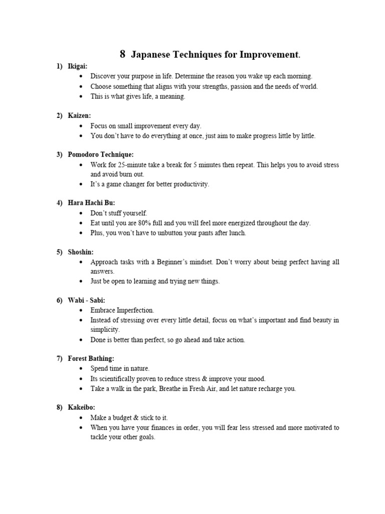 8 Japanese Techniques for Self-Improvement | PDF | Career & Growth ...