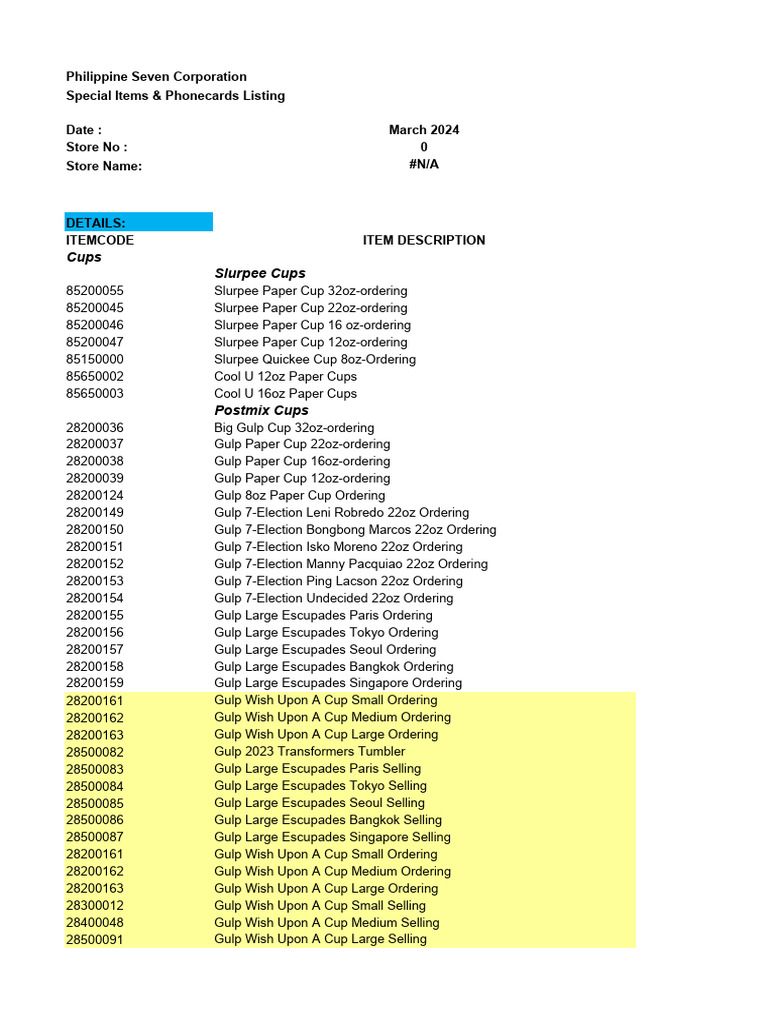Philippine Seven Special Items List | PDF | Hot Dog | Fast Food