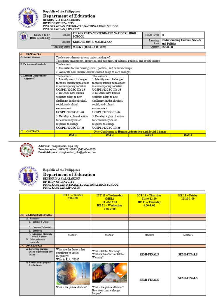 WLP-UCSP-Q4-W7 | PDF | Climate Change | Greenhouse Effect